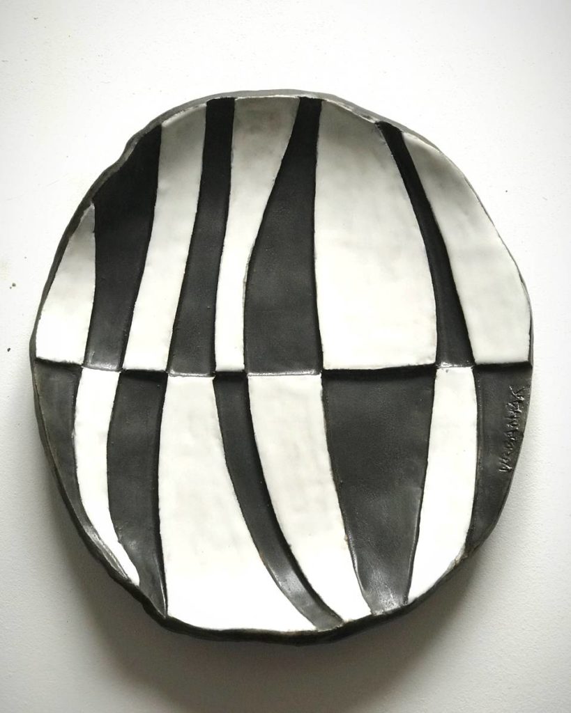 “Geometric platter I”- modern and unique ceramic relief plate, signed ...