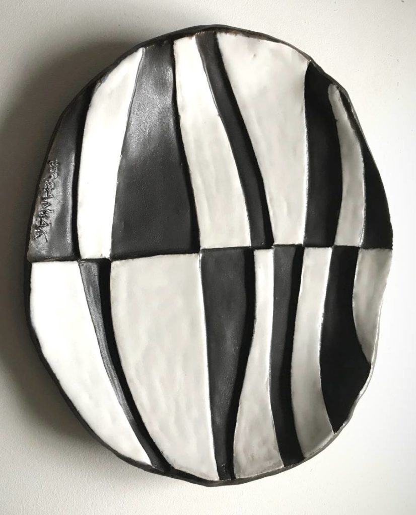 “Geometric platter I”- modern and unique ceramic relief plate, signed ...